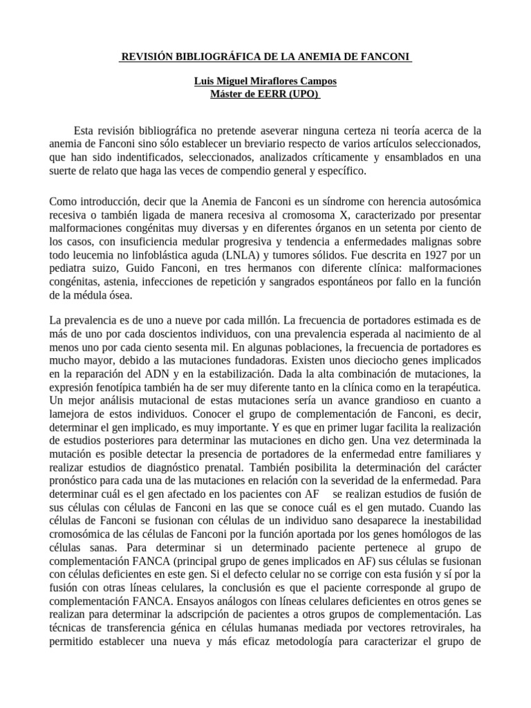 Fenotipo y herencia de la anemia de Fanconi | PDF | Adn | Gene