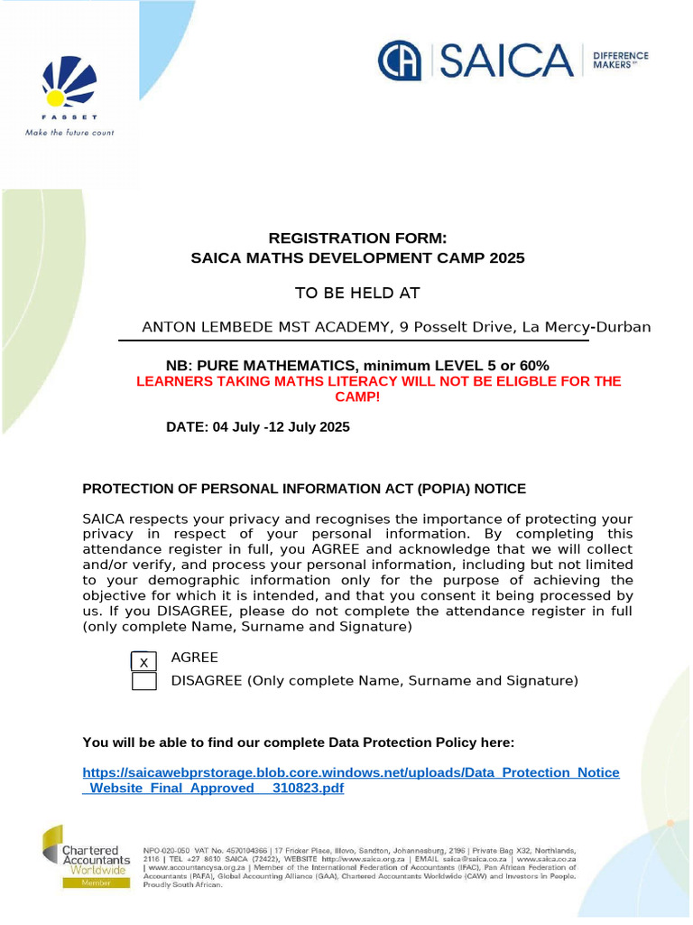 Camp Learner Registration Form 2025 | PDF