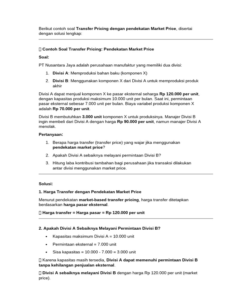 Contoh Soal Transfer Pricing Lengkap | PDF
