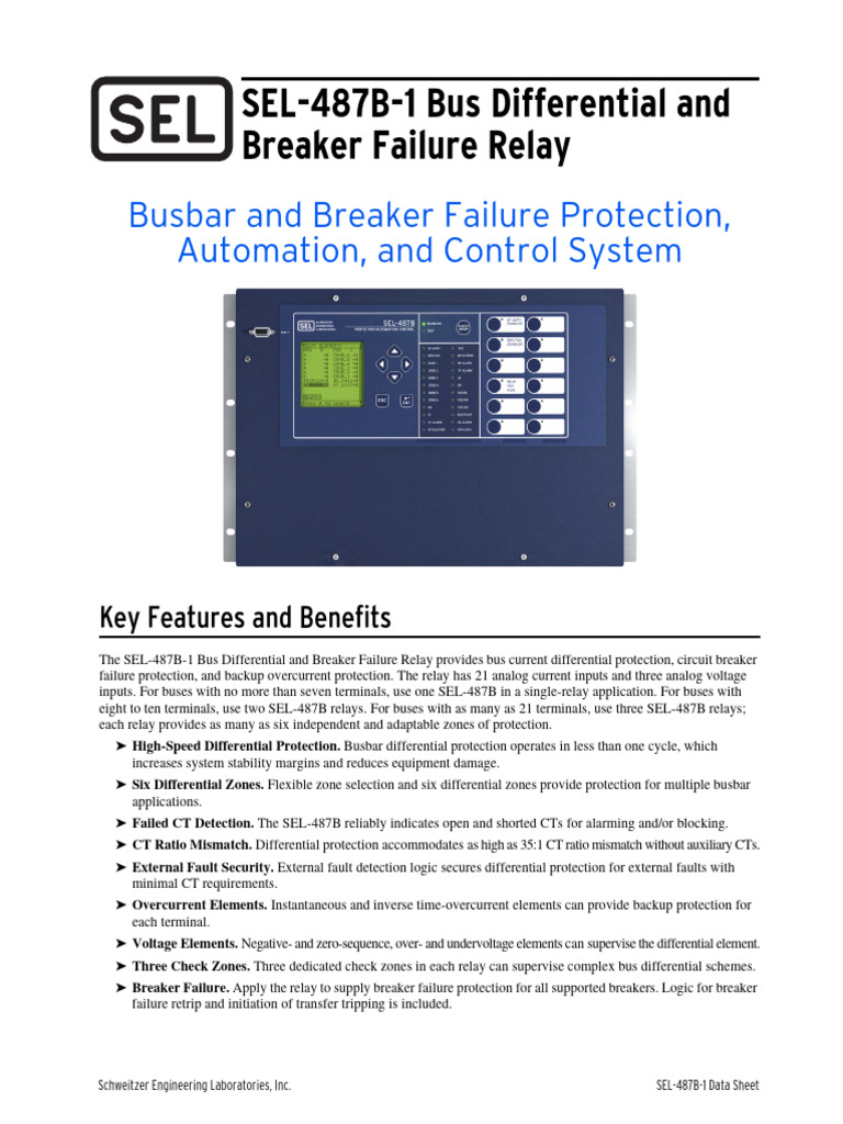 SEL-487B-1 Bus Differential and Breaker Failure Relay | PDF | Relay ...