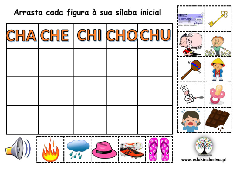Consciencia Fonologica Recorte e Cole A Silaba Inicial CHA CHE CHI CHO ...
