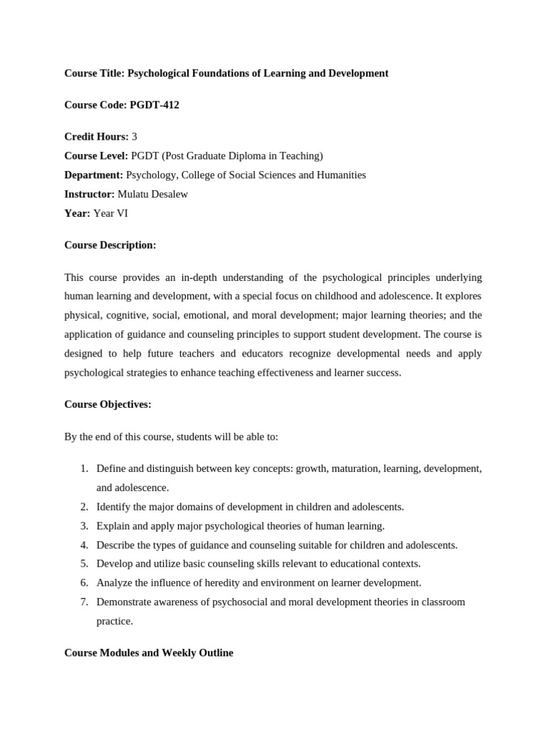 Psychological Foundation Outline | PDF | Developmental Psychology ...