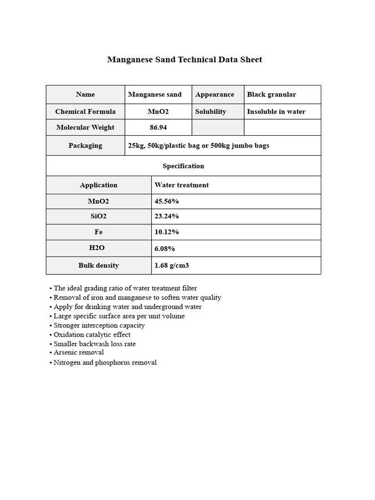 Manganese Sand for Water Treatment | PDF