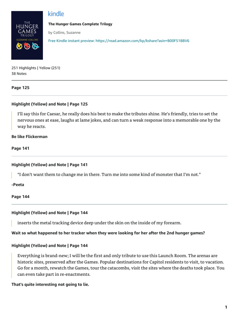 Hunger Games Notebook Insights | PDF | The Hunger Games
