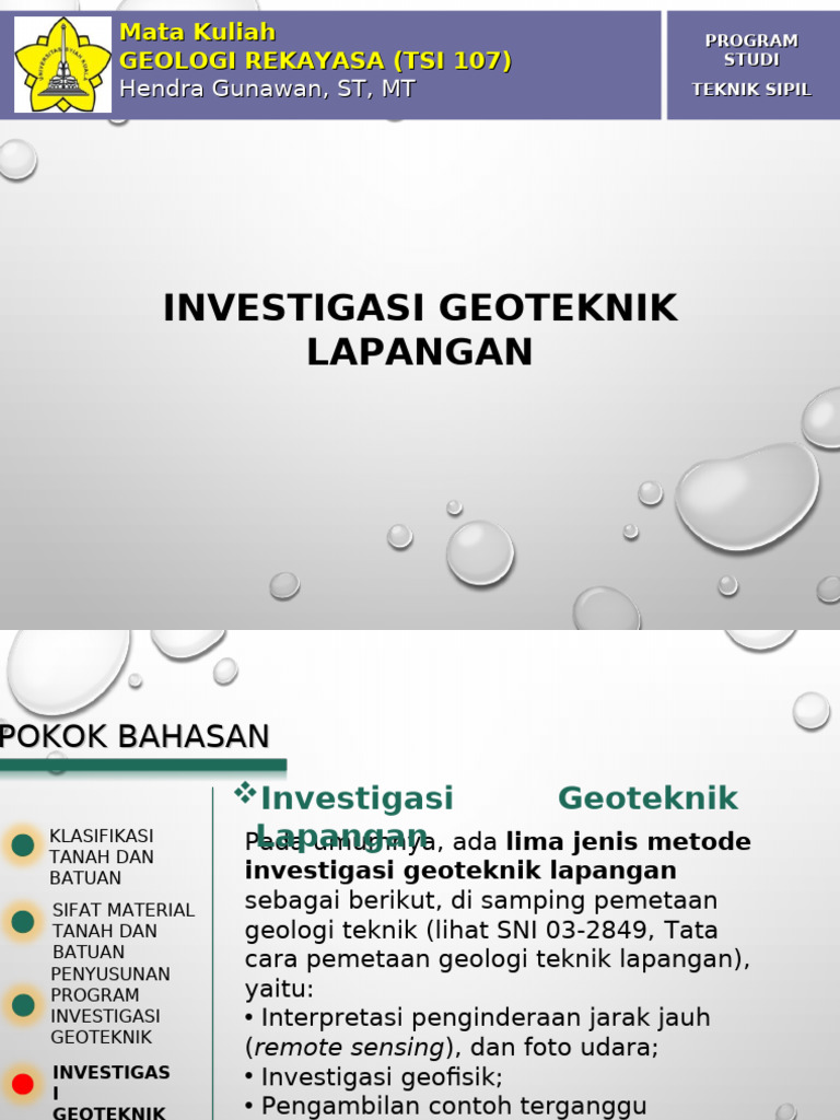 Metode Investigasi Geoteknik Lapangan | PDF