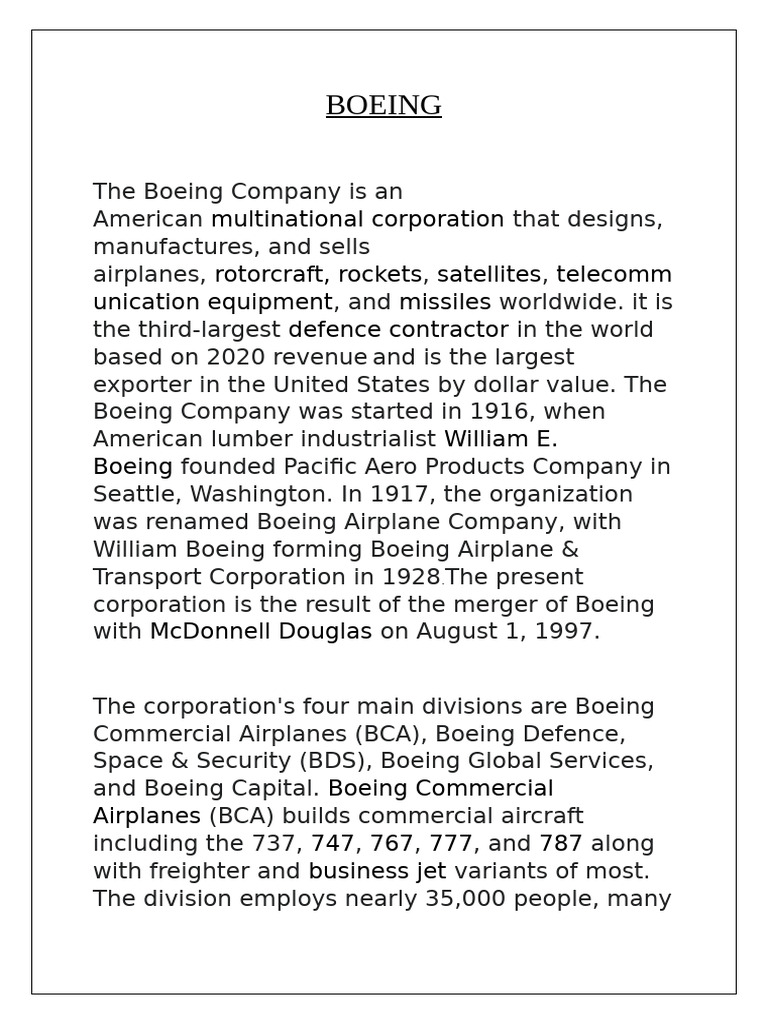 Boeing Company Overview and History | PDF