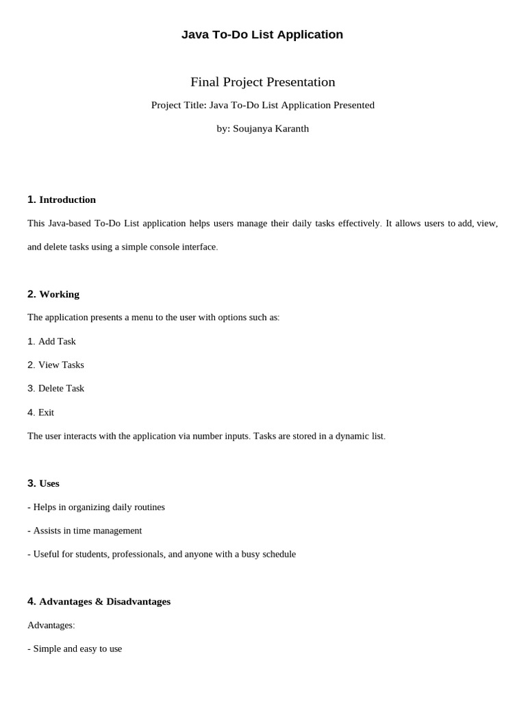 Java ToDoList Project SoujanyaKaranth WithCode | PDF | Java (Programming Language) | Computer ...