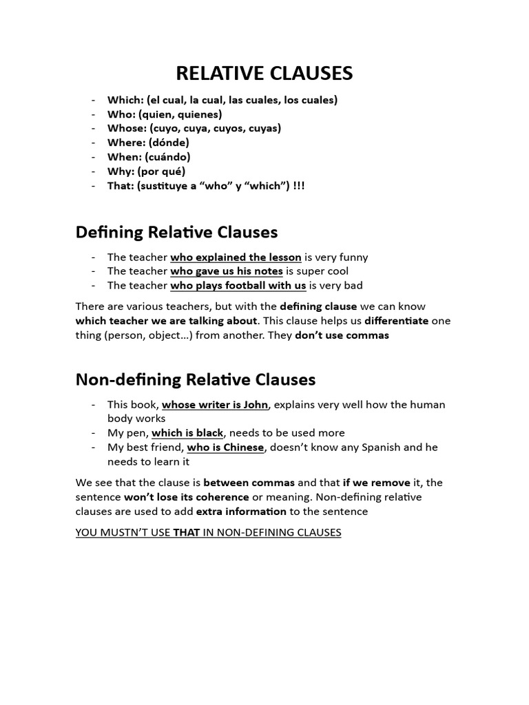 Relative Clauses & Pronouns | PDF