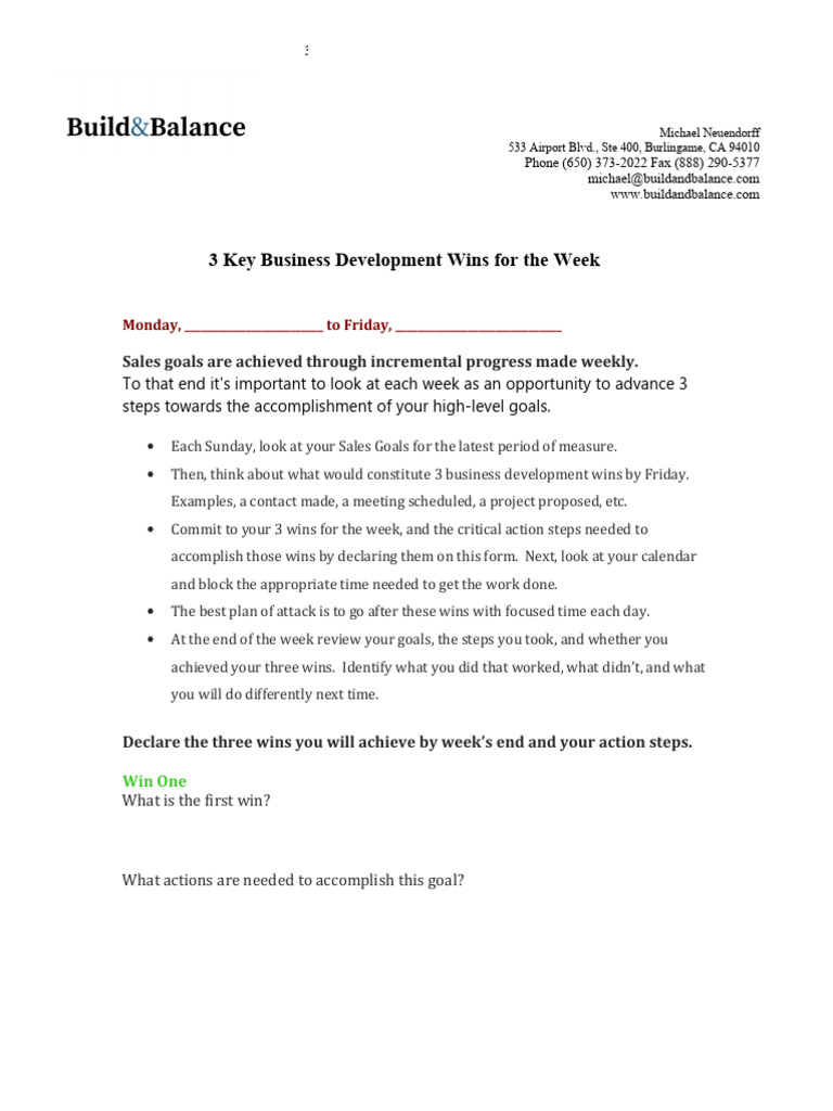 Weekly Business Development Wins Guide | PDF