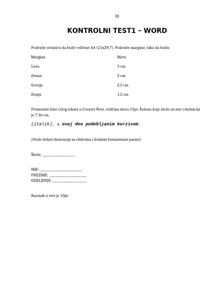 Kontrolni Test1 WORD FULL | PDF