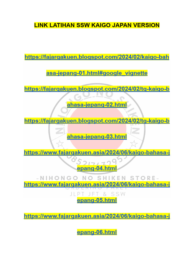 Link Latihan SSW Kaigo Japan Indonesian | PDF