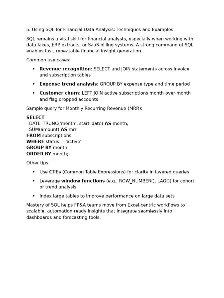 SQL Techniques for Financial Analysis | PDF