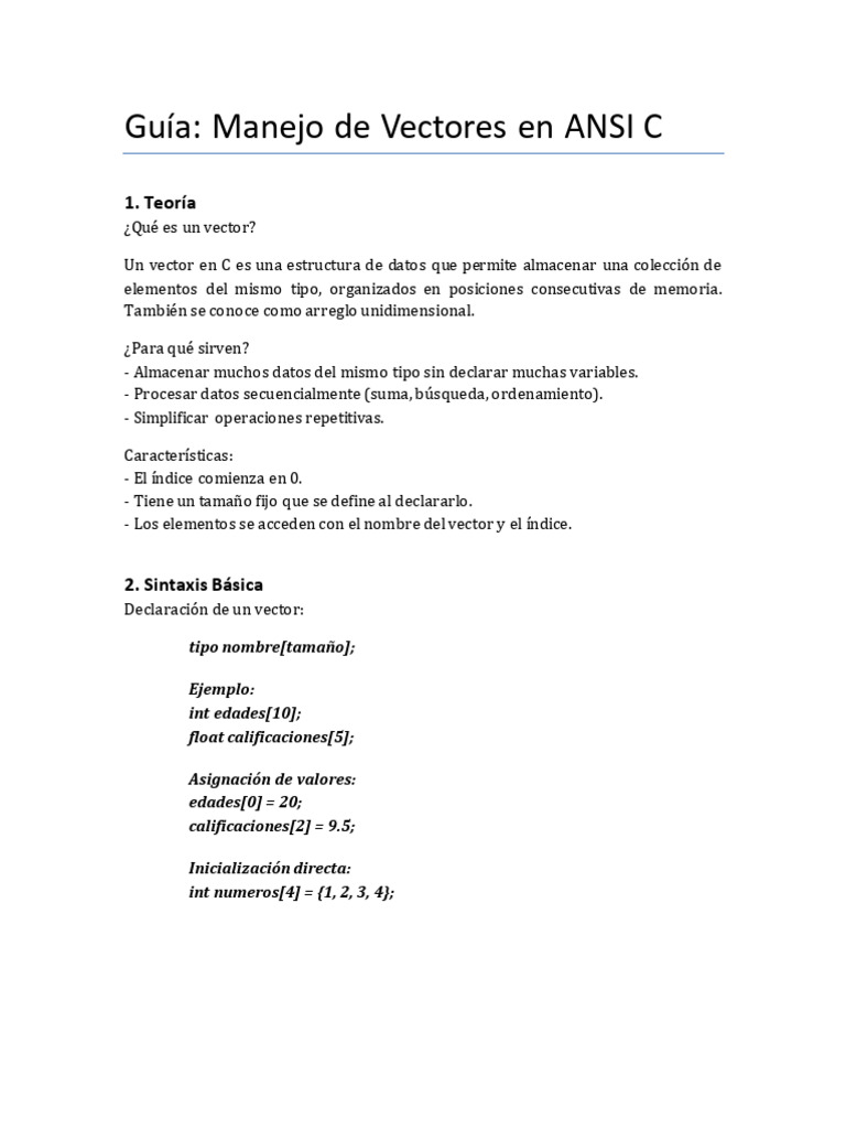 Guía Vectores ANSI C | PDF | Programación de computadoras | Informática