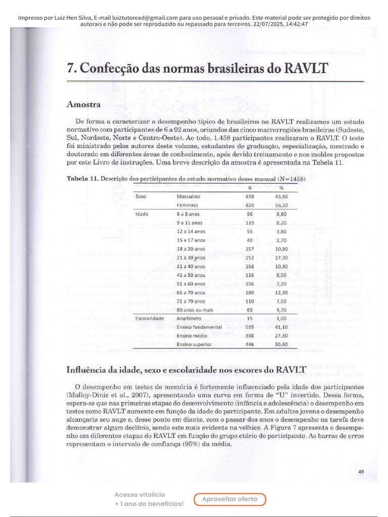 RAVLT Tabelas | PDF