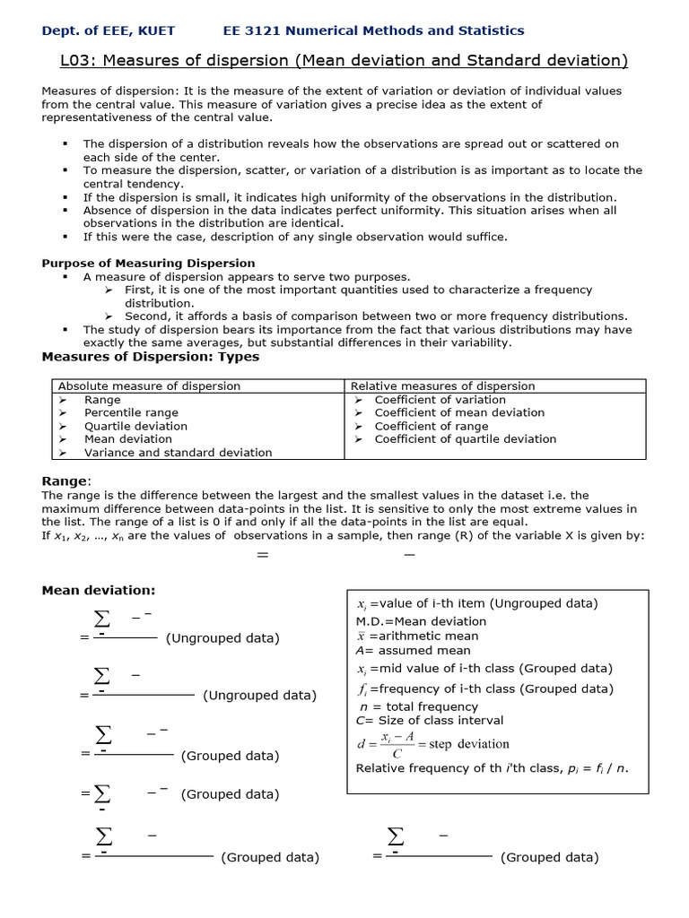 1550409311L03.EE3121.Measures of Dispersion - Mean Deviation Standard Deviation | PDF ...