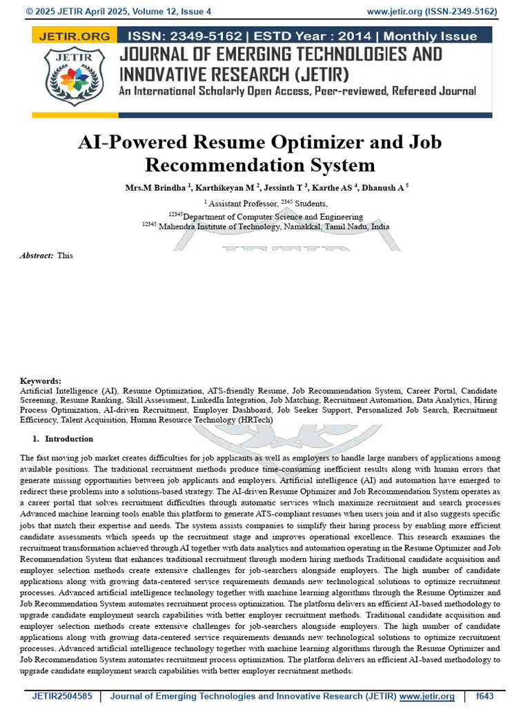 AI-Powered Resume Optimizer and Job | PDF | Recruitment | Résumé