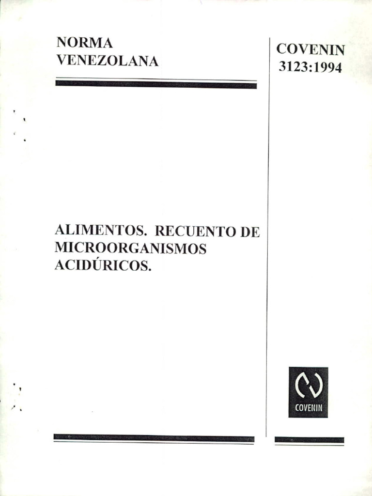 Covenin. Microrganismos Aciduricos. 3123-1994 | PDF