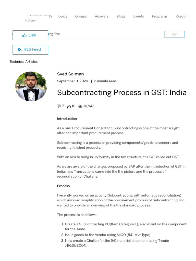 Subcontracting Process in GST - India - SAP Blogs | PDF