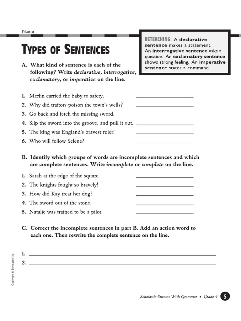 Grade 4 Types of Sentences | PDF