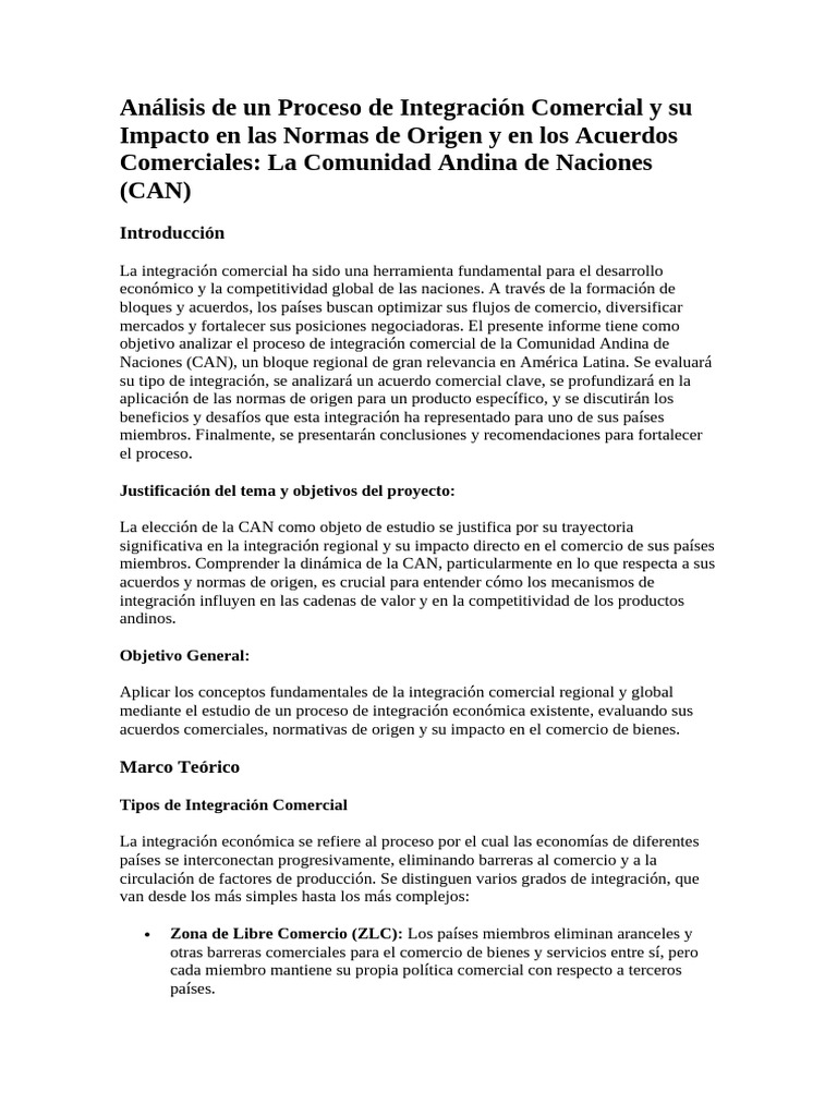 Análisis de Un Proceso de Integración Comercial y Su Impacto en Las ...
