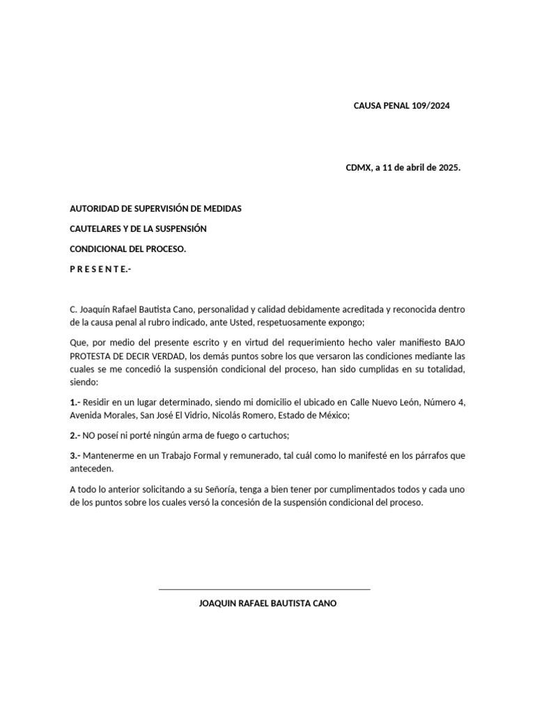 Carta CJP Joaquin Bautista | PDF