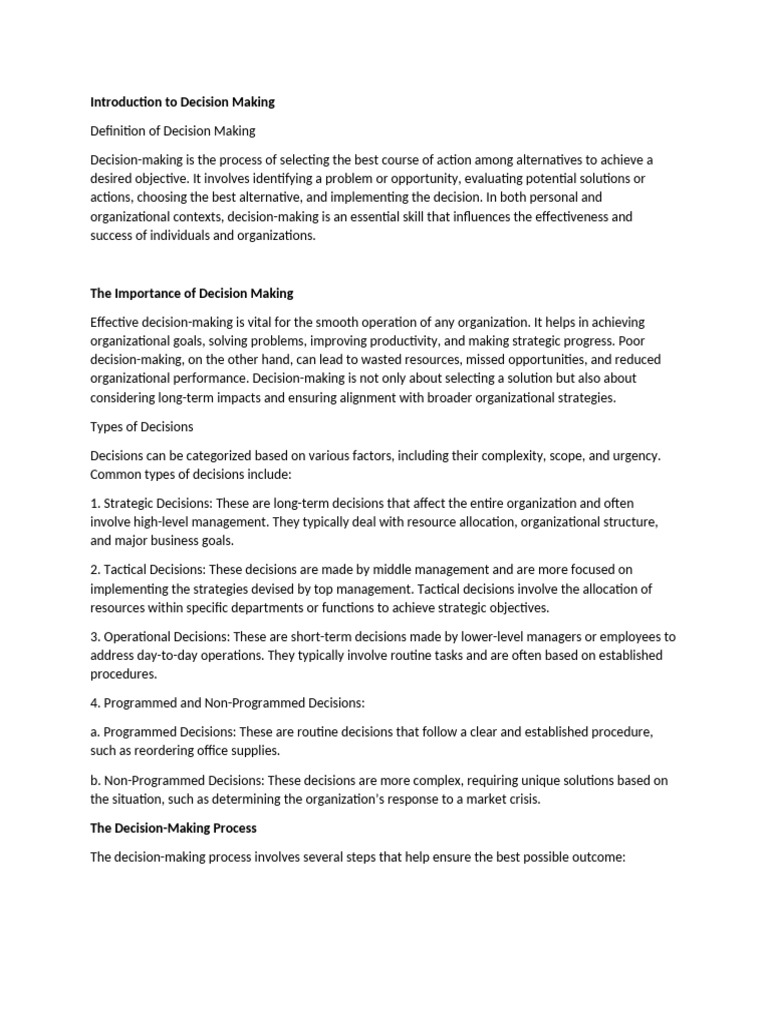 Introduction To Decision Making | PDF | Decision Making | Risk