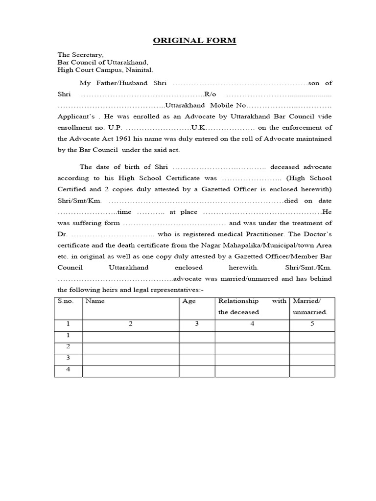 Uttarakhand Advocate Death Claim Form | PDF | Justice | Crime & Violence