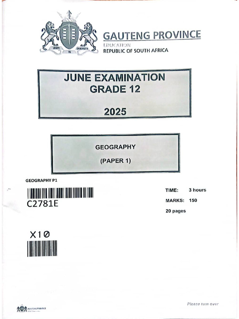 Geography Paper 1 June 2025 Gauteng | PDF