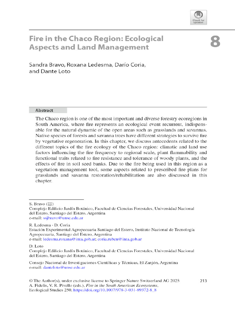 8 Fire in The Chaco Region - Ecological Aspects and Land Management | PDF