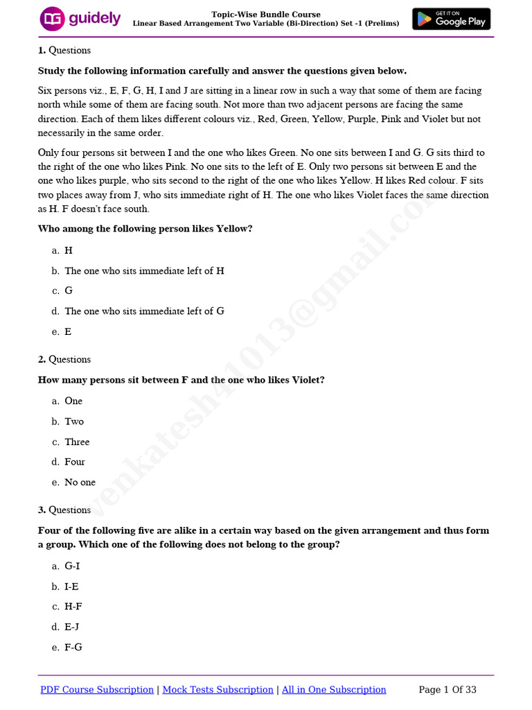 Linear Arrangement - Two Variable Bi-Directional Set - 1 | PDF