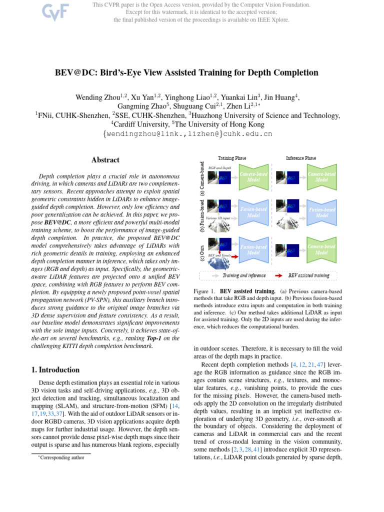 Zhou BEVDC Birds-Eye View Assisted Training For Depth Completion CVPR 2023 Paper | PDF | Lidar ...