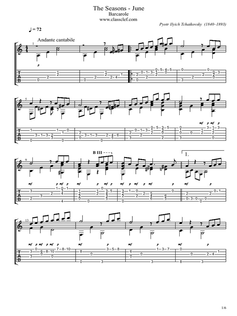 The Seasons June Barcarole by Tchaikovsky | PDF | Musical Compositions ...