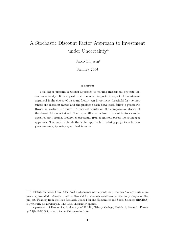 Thijssen Stoch Disc Factor | PDF | Financial Economics | Option (Finance)