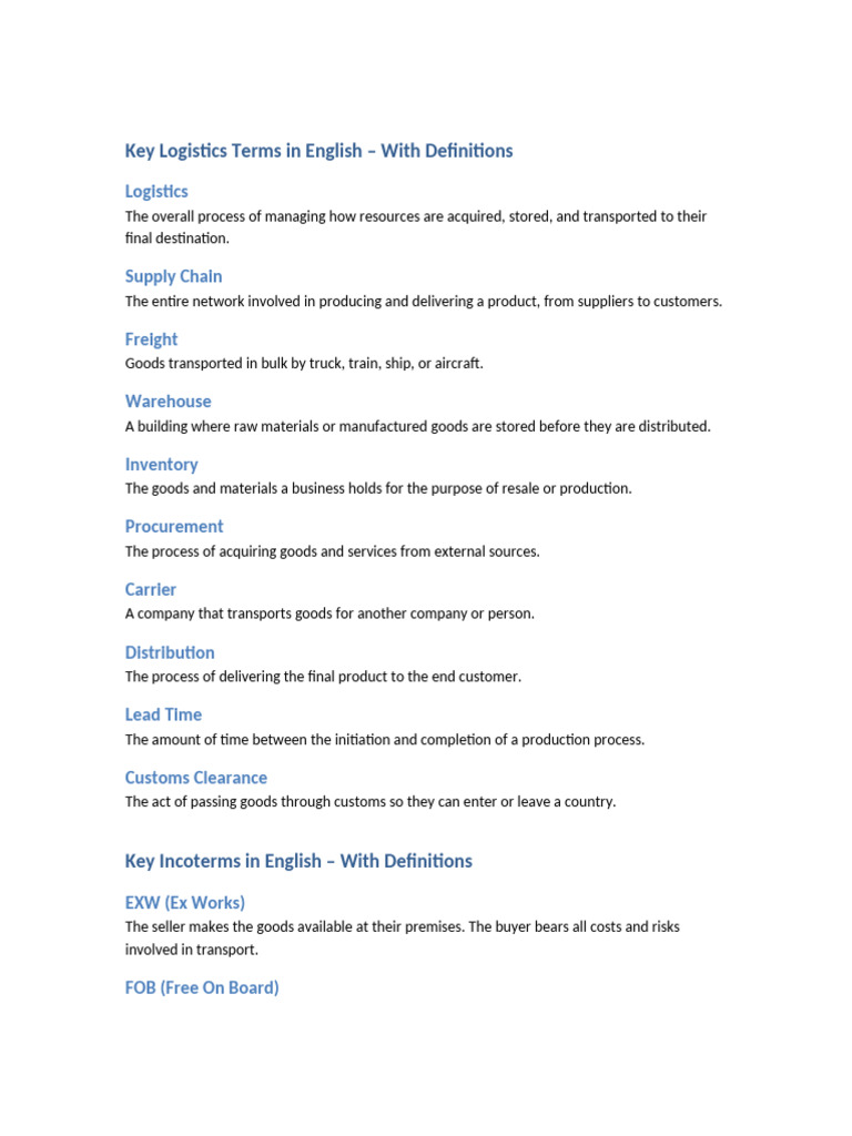 Key Logistics Terms in English | PDF