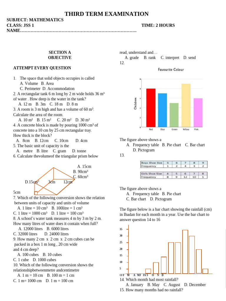Jss1 3rd Jssterm Maths Exam | PDF | Euclid | Euclidean Geometry