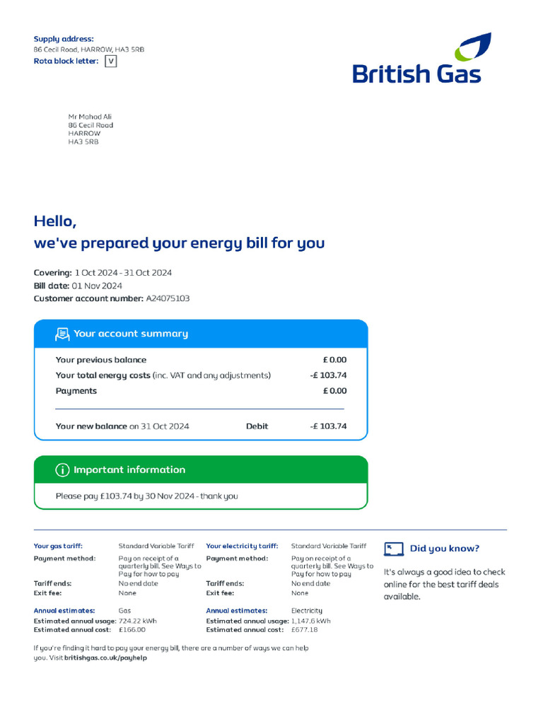 British Gas Statement 6582146 64582136 1 | PDF