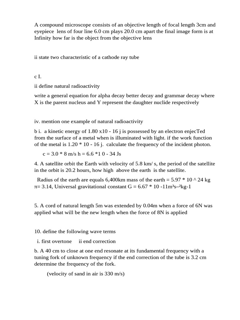 2025 Phy Waec Revision Quest. | PDF | Radioactive Decay | Elasticity (Physics)