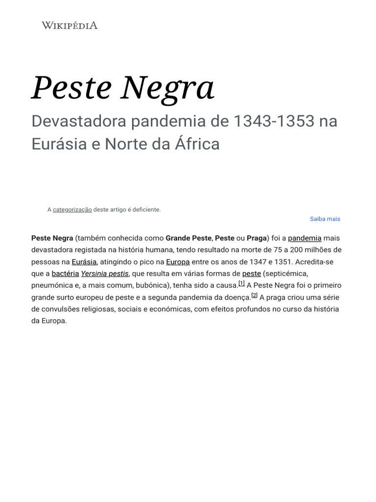 Peste Negra - Wikipédia, A Enciclopédia Livre | PDF | Peste negra