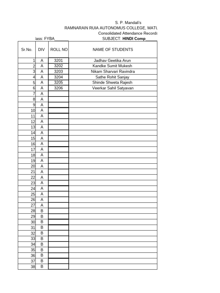 FYBA Attendance Records 2020 | PDF