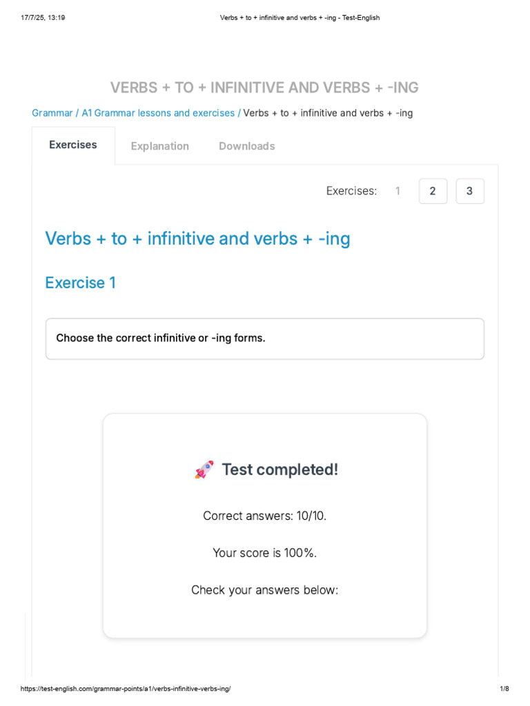 Verbs + To + Infinitive and Verbs + - Ing - Test-English | PDF ...