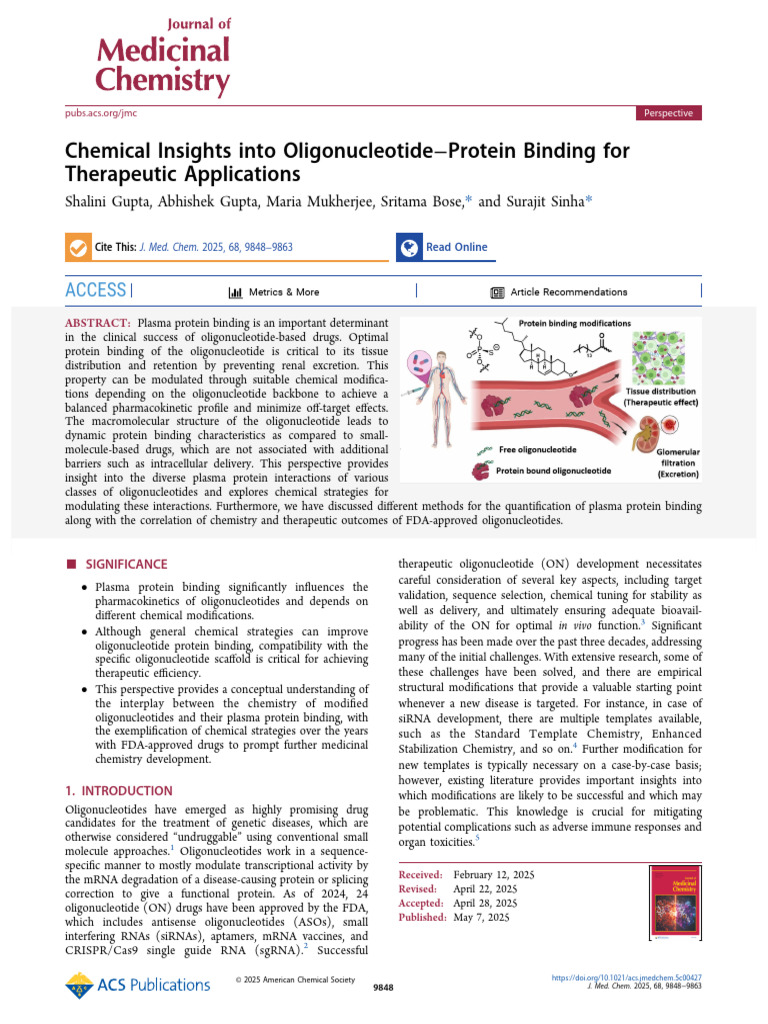 Gupta Et Al 2025 Chemical Insights Into Oligonucleotide Protein Binding ...