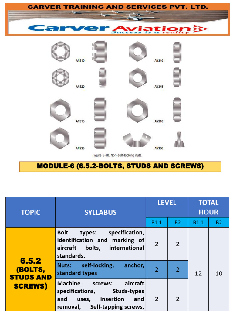 Aircraft Bolts and Nuts Identification Guide | PDF | Screw | Nut (Hardware)