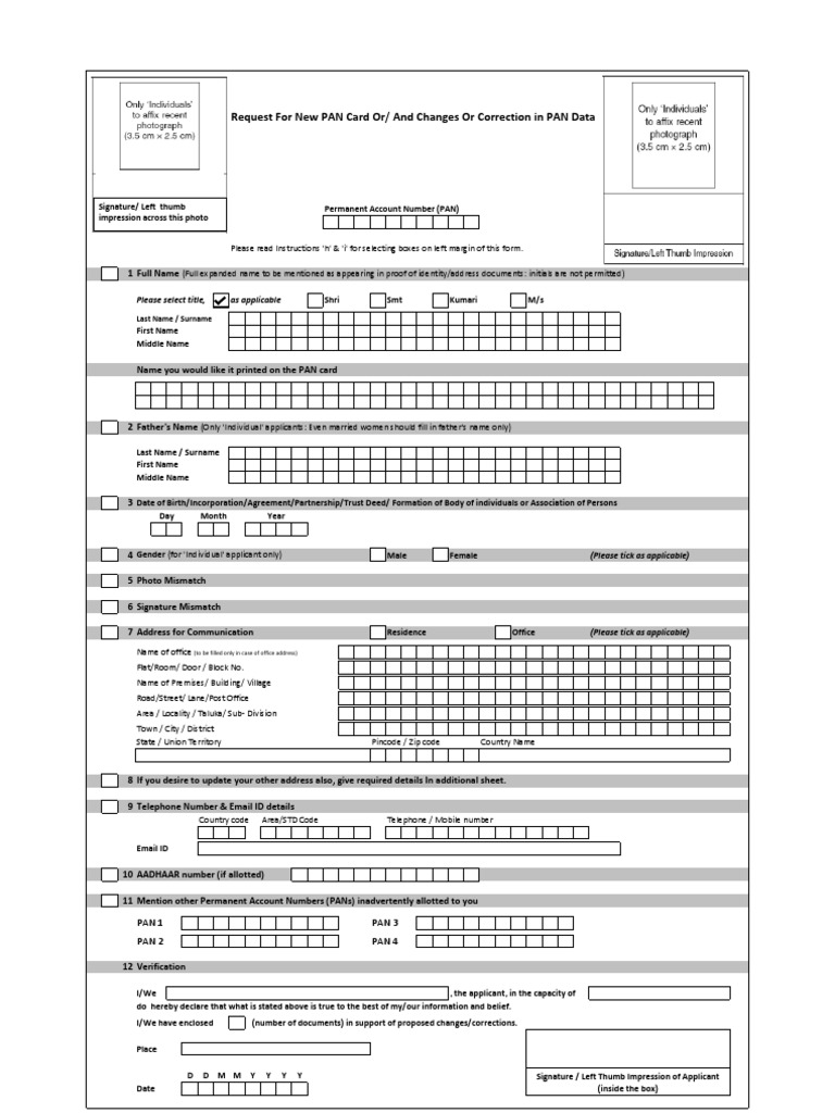 PAN Change Request Form Instructions | PDF | Identity Document ...
