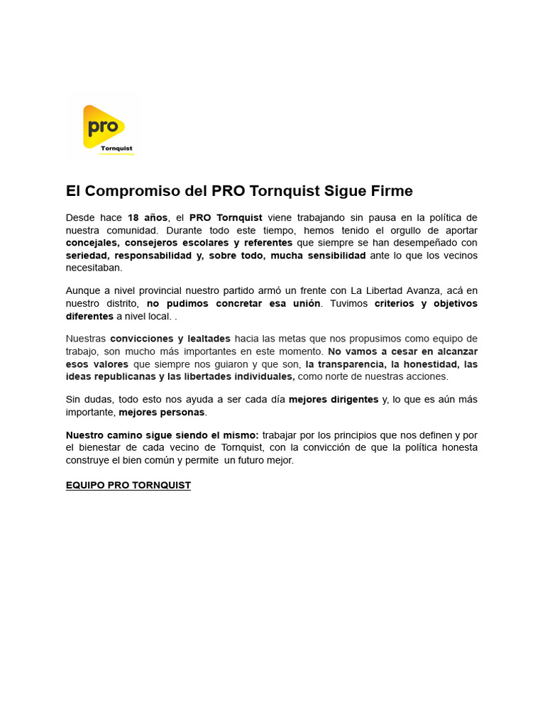 Comunicado Pro Tornquist | PDF