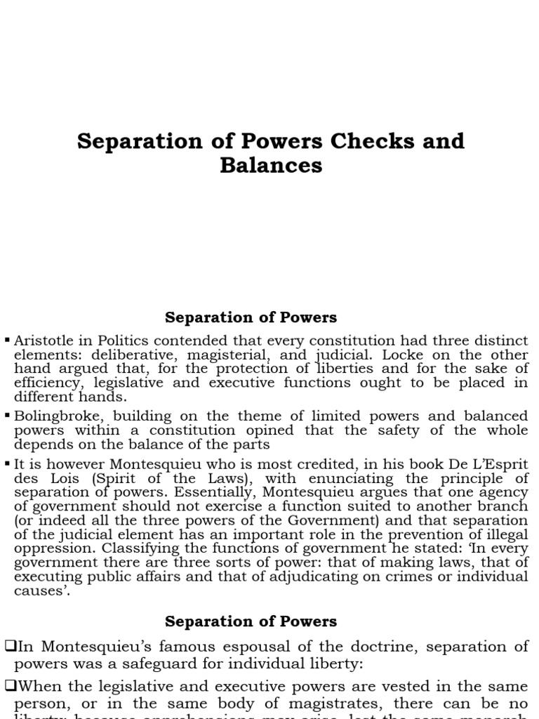 Nine - Separation of Power, Checks and Balances | PDF | Separation Of ...