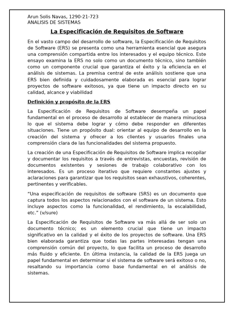 Importancia de la ERS en Análisis de Sistemas | PDF | Software ...