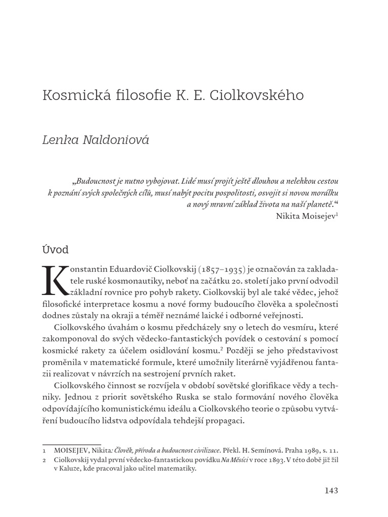 Kosmicka Filosofie K E Ciolkovskeho | PDF