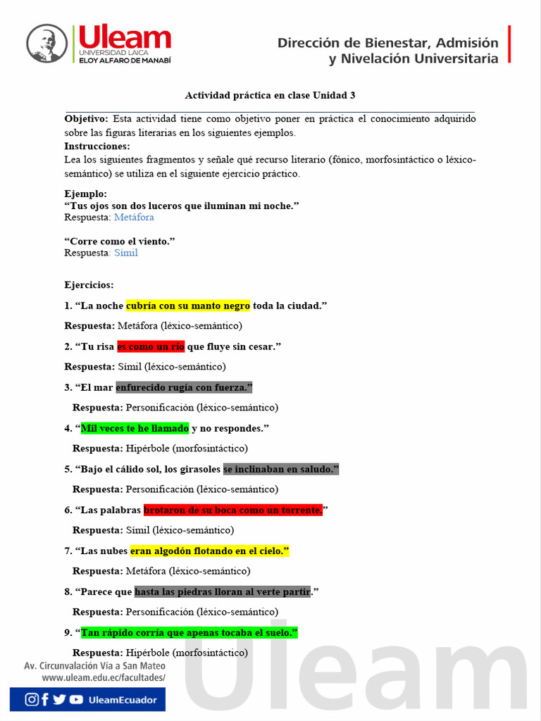 Actividad Practica Recursos Literarios Unidad 3 Actividad 1 | PDF | Metáfora