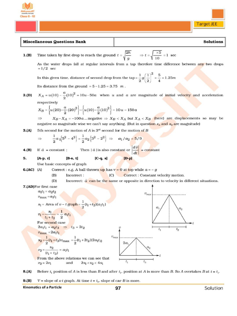 Solution Workbook 1 Kinematics | PDF