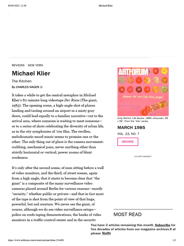 Michael Klier's Der Riese Review | PDF